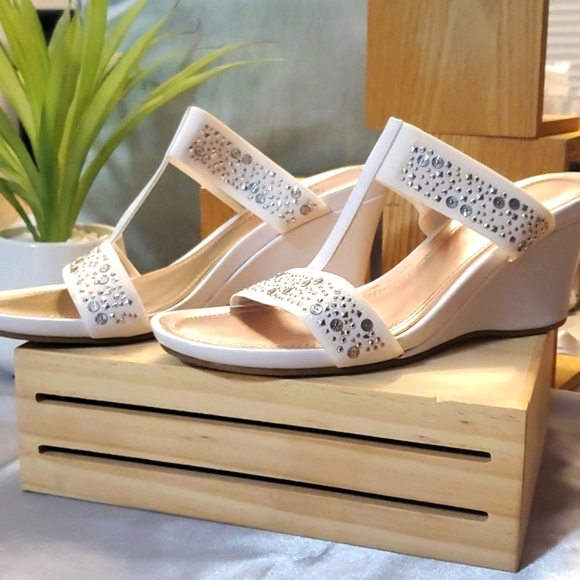 Impo Stretch | Shoes | Impo Stretch White Wedge Sandals Euc | Poshmark